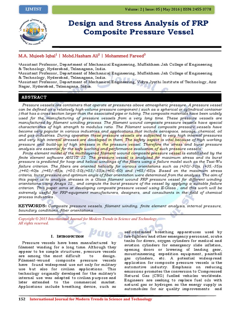 Design and Stress Analysis of FRP Composite Pressure Vessel | PDF ...