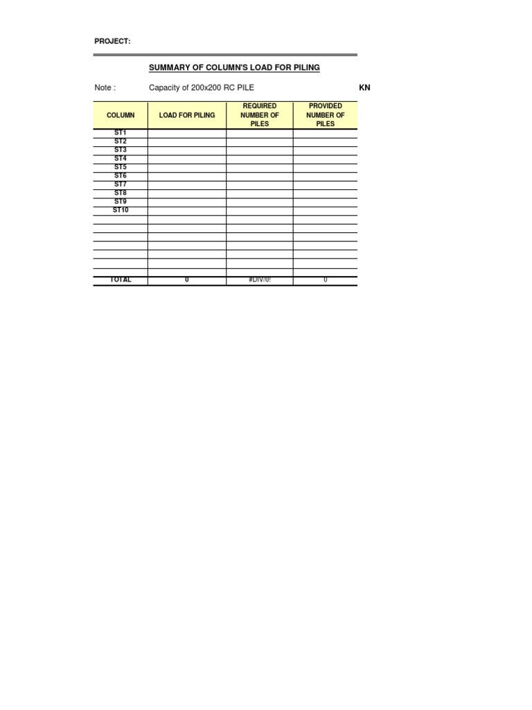 Note: Capacity of 200x200 RC PILE: Summary of Column'S Load For Piling ...