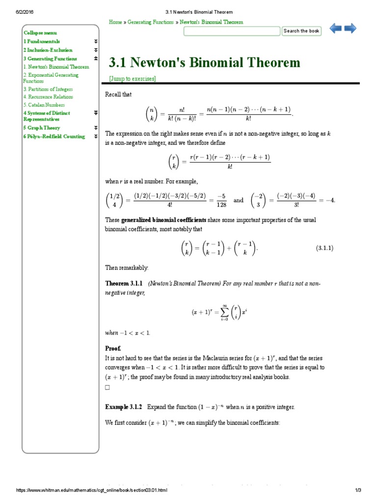 Newton's Binomial Theorem | Exponentiation | Theorem