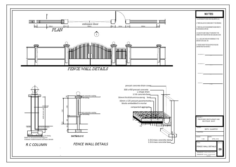 Fence Wall Details: Notes | PDF