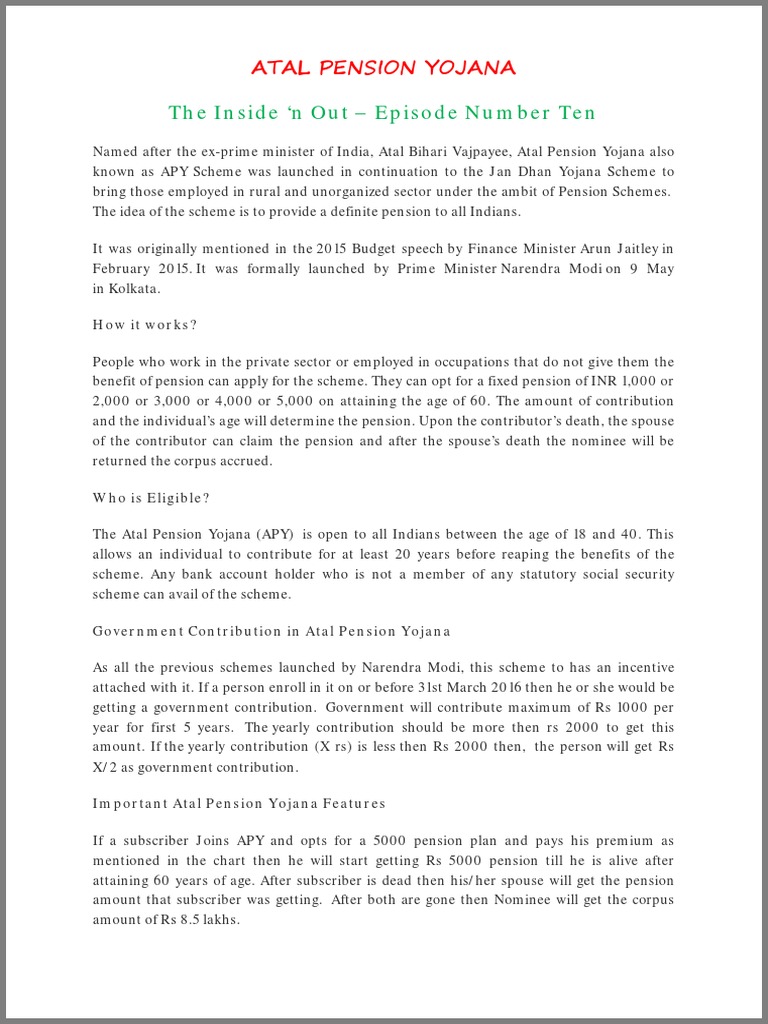 Atal Pension Yojana | PDF | Pension | Retirement