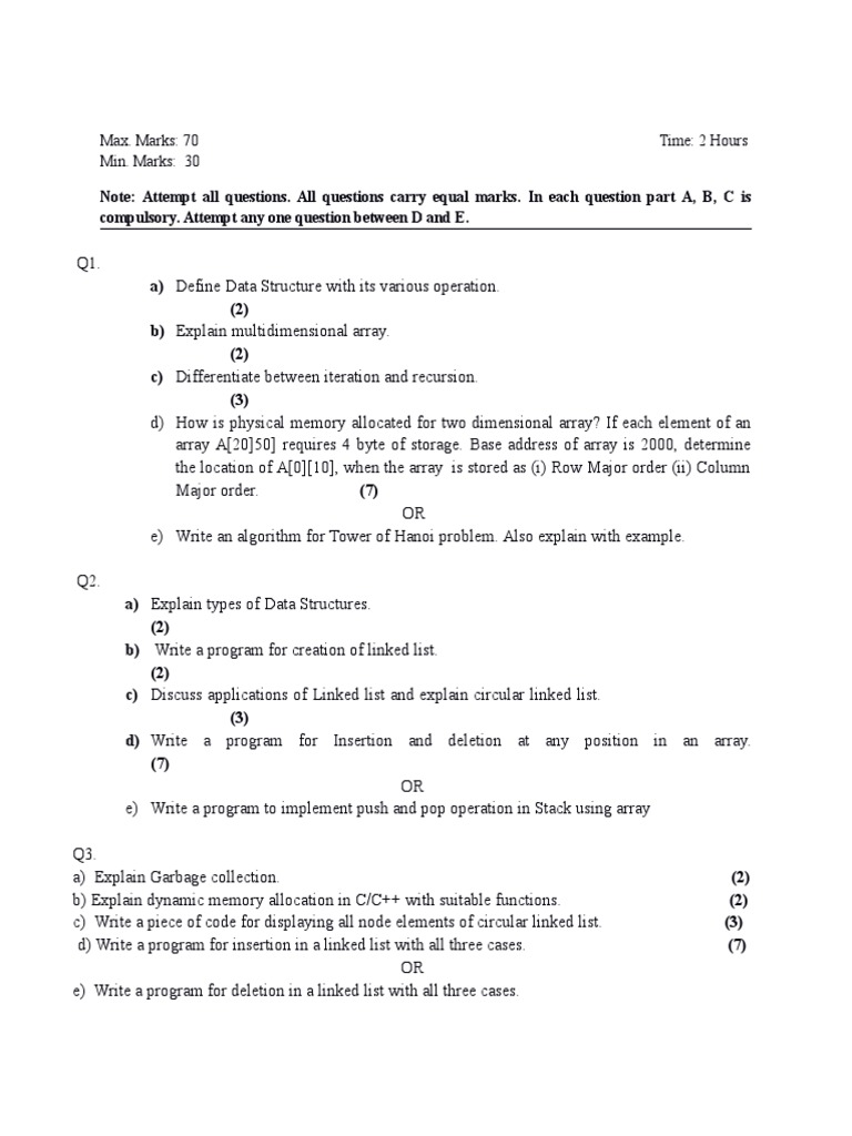 Data Structure Exam Paper with Solutions | PDF