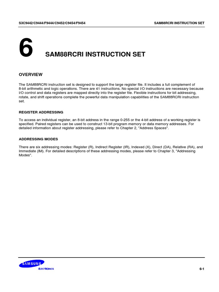 S3C9442/C9444/F9444/C9452/C9454/F9454 Sam88Rcri Instruction Set | PDF | Instruction Set ...