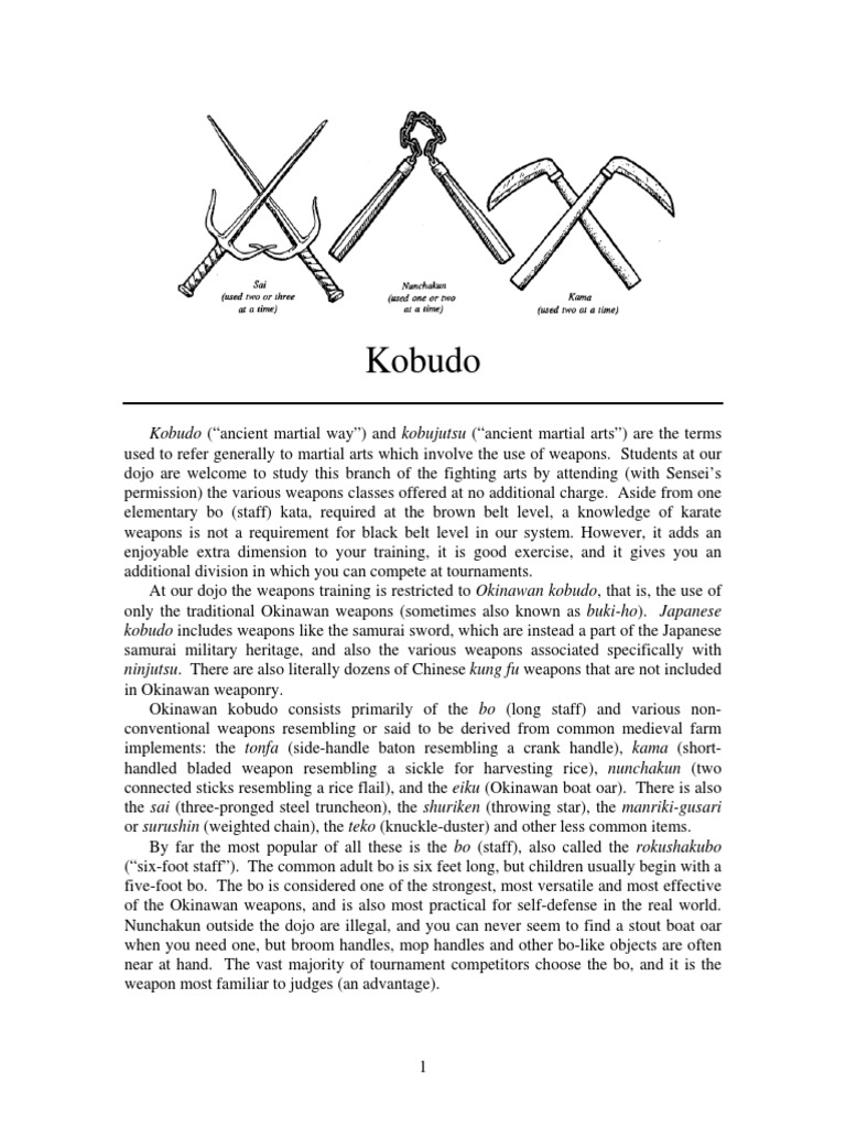 Kobudo - Weapons in Karate | PDF | Japanese Martial Arts | Combat Sports