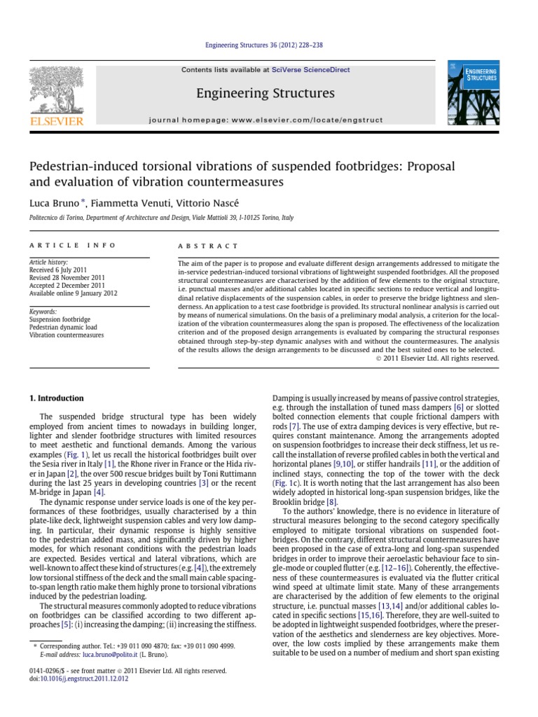 Pedestrian-Induced Torsional Vibrations of Suspended Footbridges | PDF | Normal Mode | Resonance