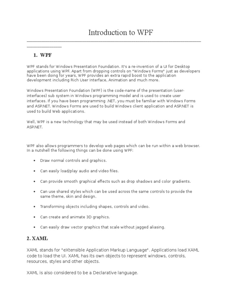 Introduction To Wpf Pdf Windows Presentation Foundation Extensible Application Markup Language