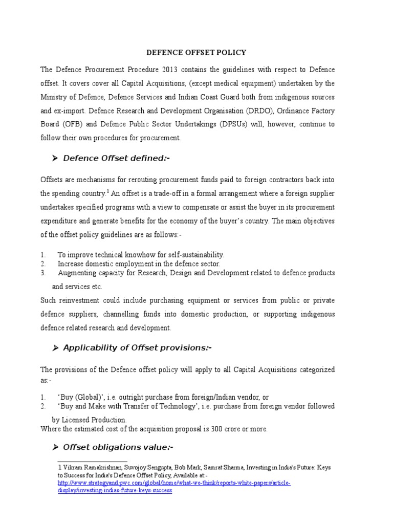 Defence Offset Policy | PDF | Request For Proposal | Joint Venture