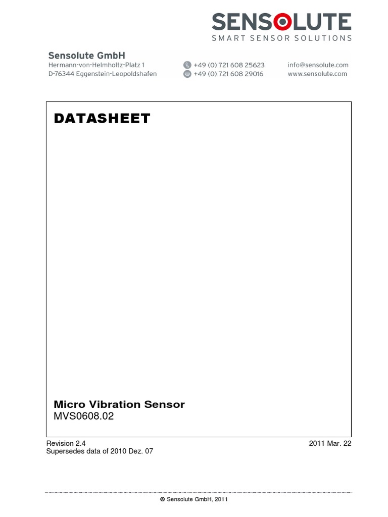 Datasheet: Micro Vibration Sensor | Download Free PDF | Electronics ...