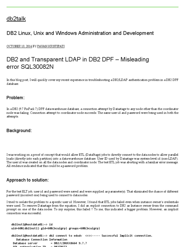 DB2 and Transparent LDAP in DB2 DPF – Misleading Error SQL30082N – Db2talk | Ibm Db2 | Password