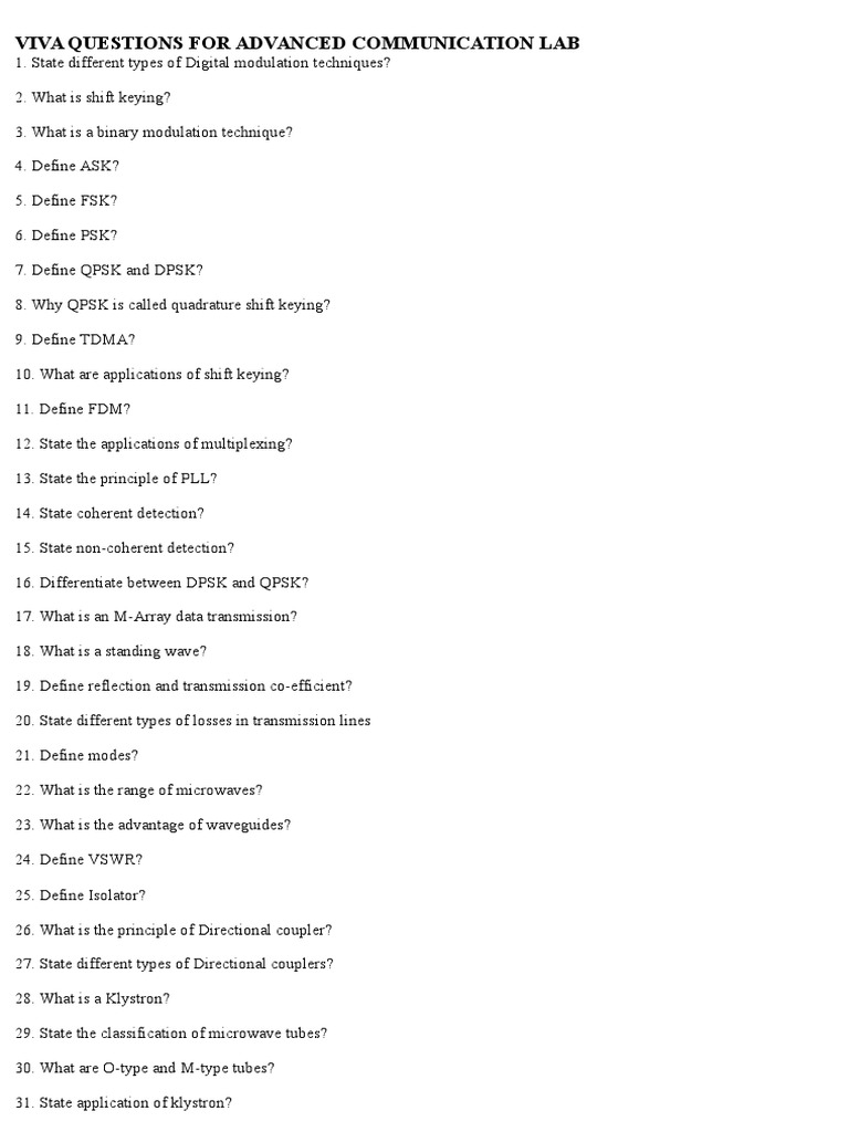 Viva Questions For Advanced Communication Lab | PDF | Multiplexing ...