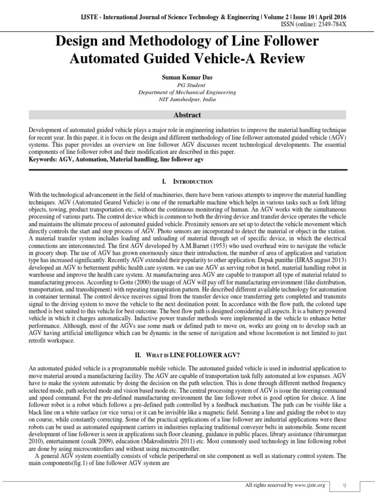Design and Methodology of Line Follower Automated Guided Vehicle-A ...