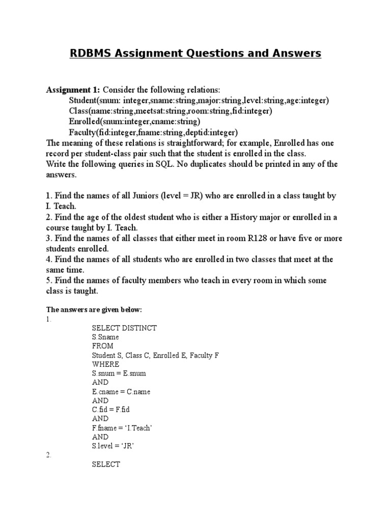 RDBMS Assignment Questions and Answers | PDF | Industries | Aircraft