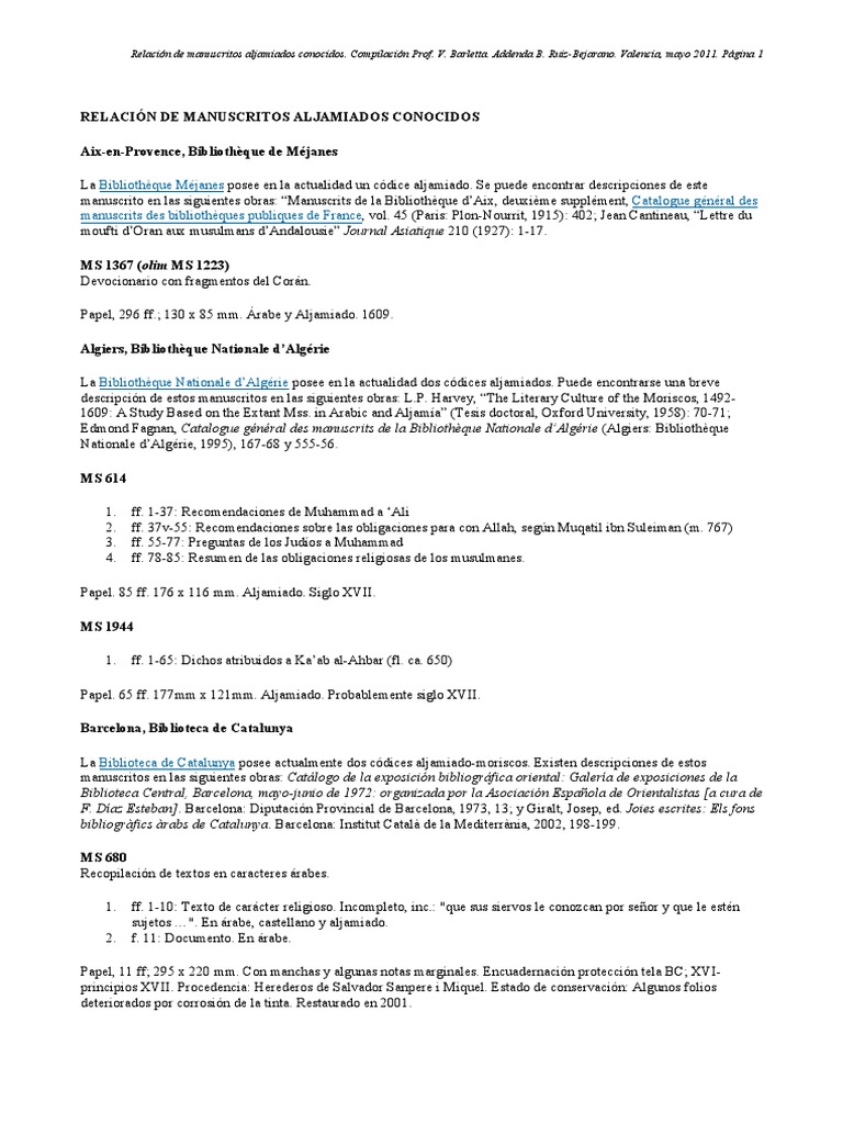 Relacion de Manuscritos Aljamiados Conoc | PDF | Corán | Islam