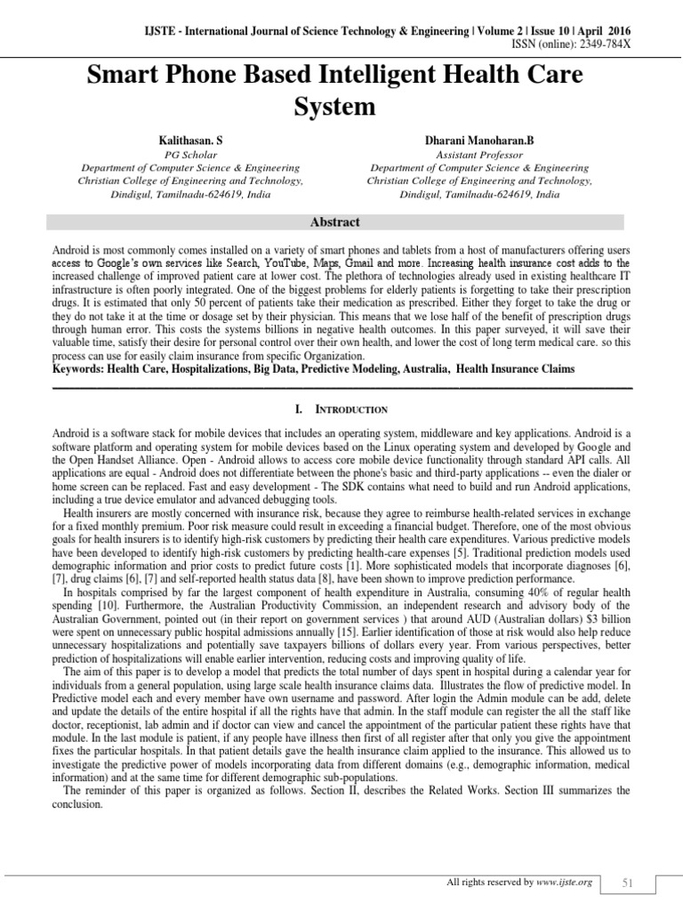 Smart Phone Based Intelligent Health Care System | PDF | Android (Operating System) | Medical ...