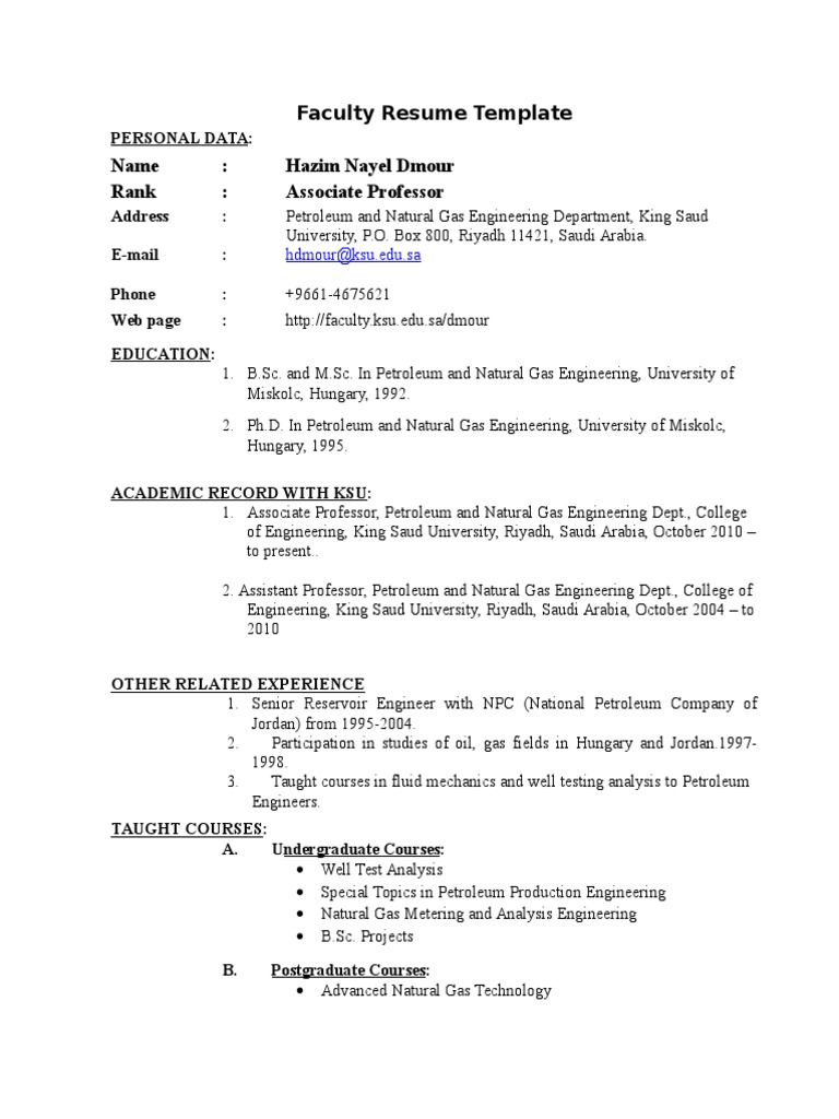 Faculty Resume Template Name: Hazim Nayel Dmour Rank: Associate ...