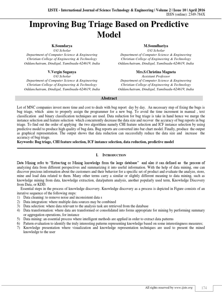 Improving Bug Triage Based On Predictive Model Pdf Data Mining Software Bug