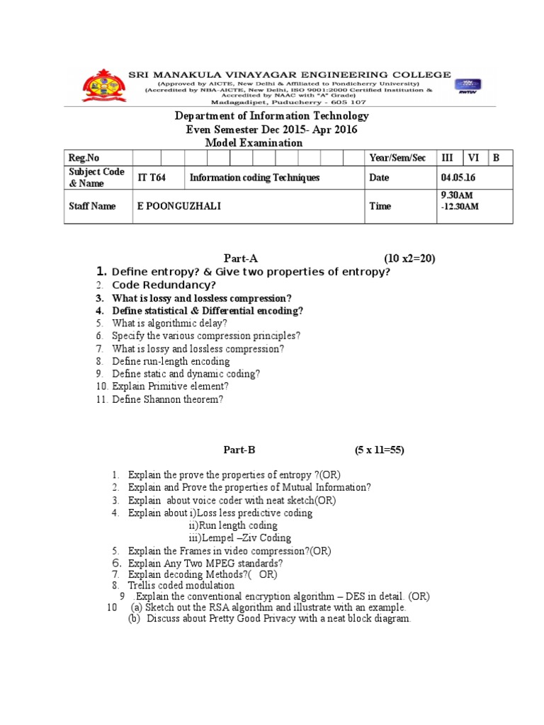 Department of Information Technology Even Semester Dec 2015-Apr 2016 ...