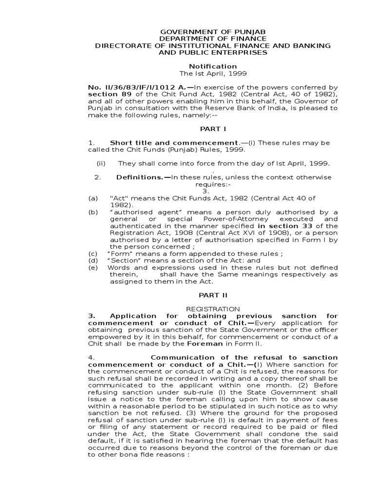 Punjab Chit Fund Rules, 1999 | PDF | Liquidation | Summons