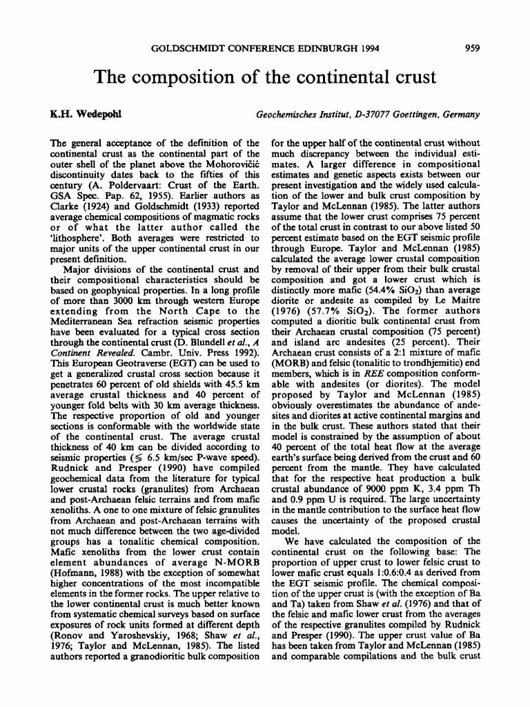 The Composition of The Continental Crust | PDF | Crust (Geology) | Magma