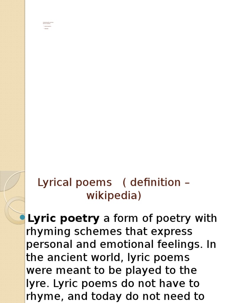 Analysing The Various Forms of Poetry Lyrical Poems Ballads | PDF ...