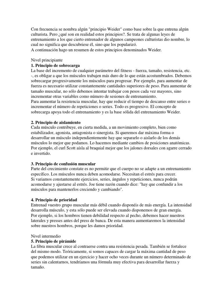 Principios de Entrenamiento Denominados Weider | PDF | Contracción ...