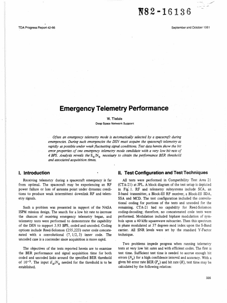Emergency Telemetry Performance: Progress Report | PDF | Nasa Deep ...