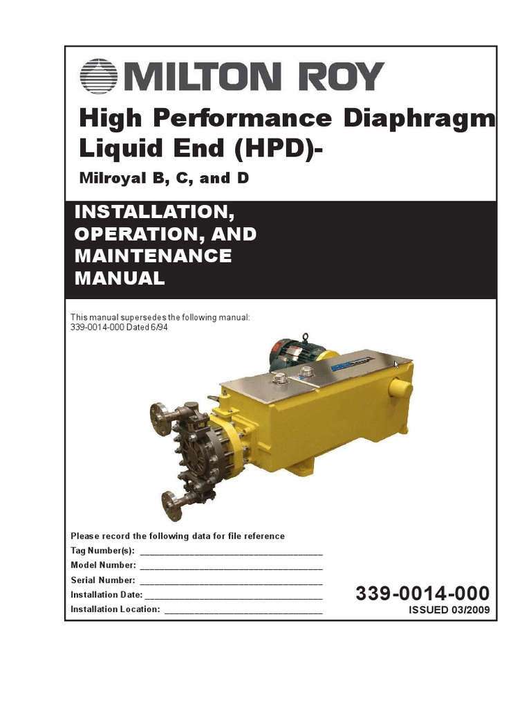 High Performance Diaphragm Liquid End (HPD) - : Installation, Operation ...