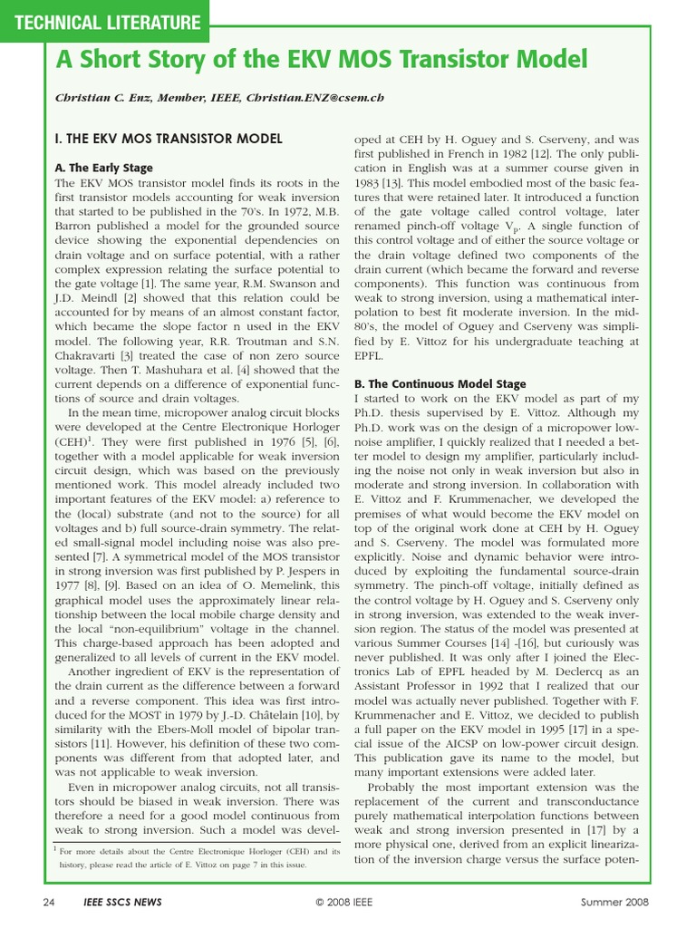 Enz A Short Story of EKV Model | PDF | Mosfet | Field Effect Transistor