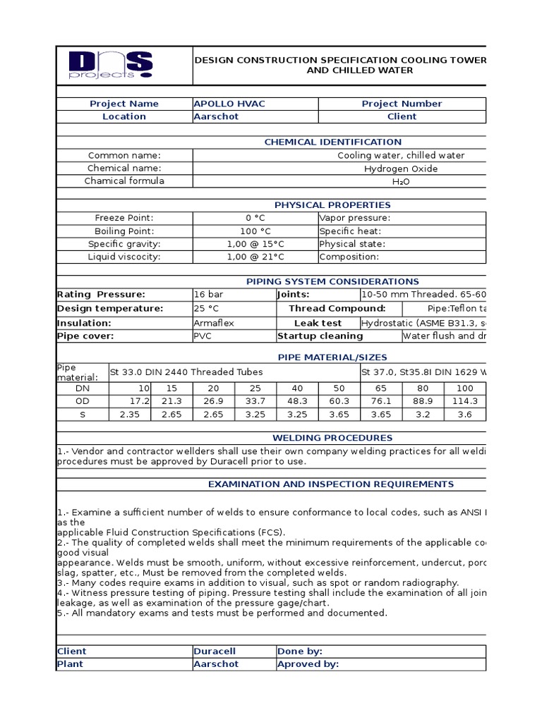 CHW Piping Specs | PDF | Pipe (Fluid Conveyance) | Welding