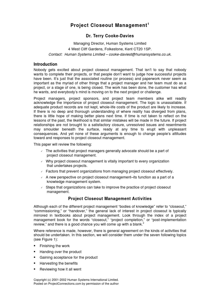 Project Closeout Management | PDF | Project Management | Business