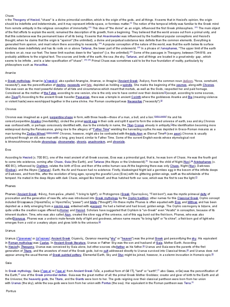 Primordial Forces and Entities in Greek Cosmogony: An Analysis of ...