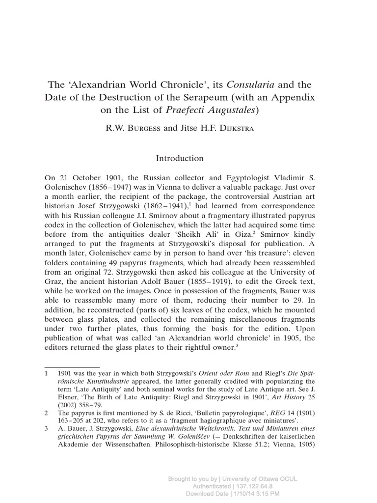 The 'Alexandrian World Chronicle' | PDF | Religion And Belief