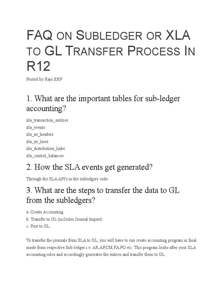FAQ On Subledger or XLA To GL Transfer Process in R12 | PDF