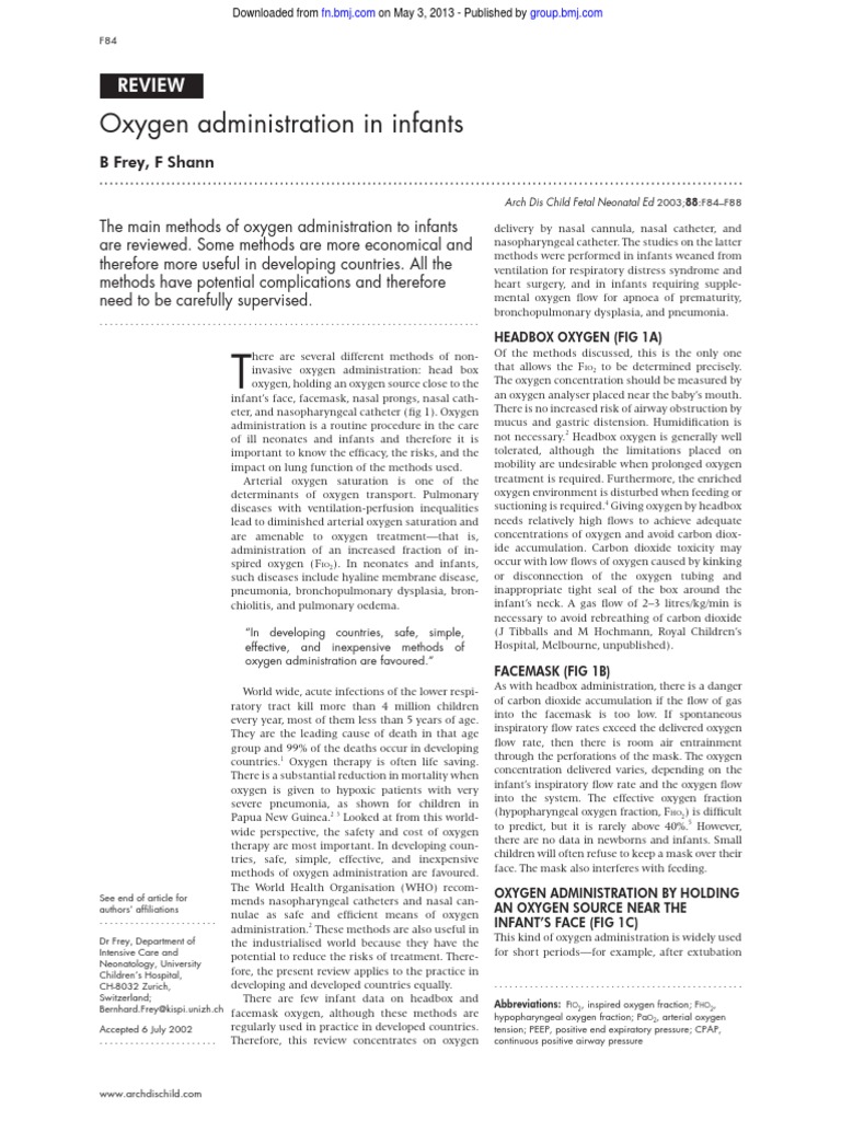 Oxygen Administration in Infants: Review | PDF | Respiration ...