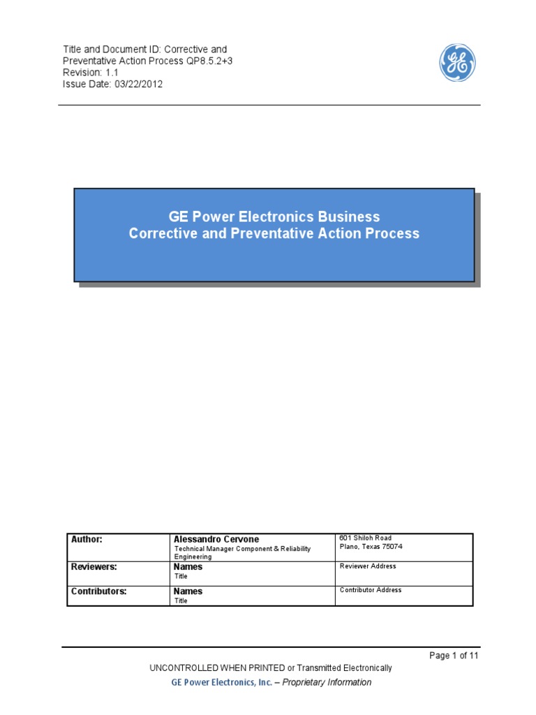 Corrective and Preventative Action Process | PDF | Business | Leadership