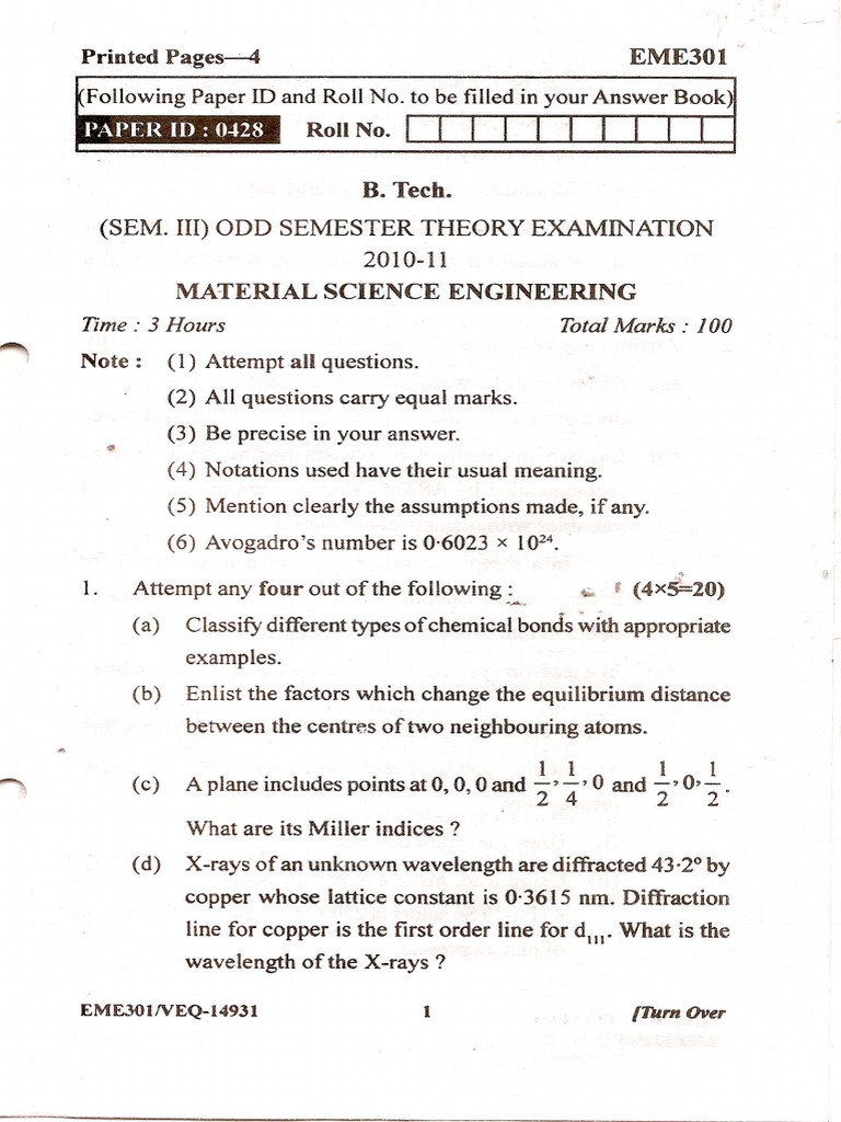 Material Science Engineering Exam Questions | PDF | Tin | Chemical ...