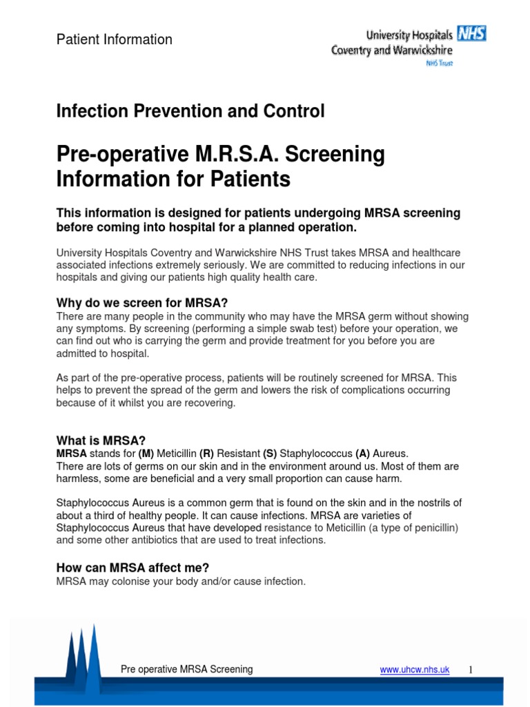 Pre Op MRSA Screening 2010 | PDF | Methicillin Resistant Staphylococcus ...