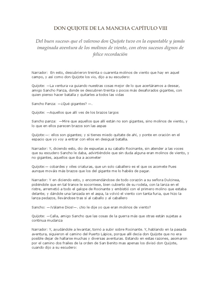 Don Quijote de La Mancha CAPÍTULO VIII | PDF | Don Quijote | Personas