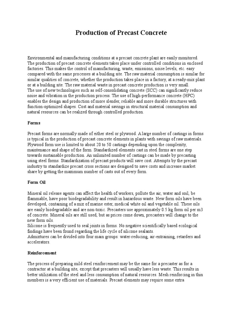 Production of Precast Concrete | PDF | Precast Concrete | Fibre ...