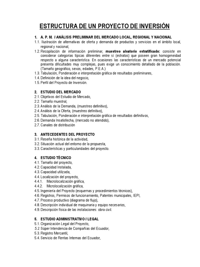 Estructura de un Proyecto de Inversión | PDF | Muestreo (Estadísticas ...