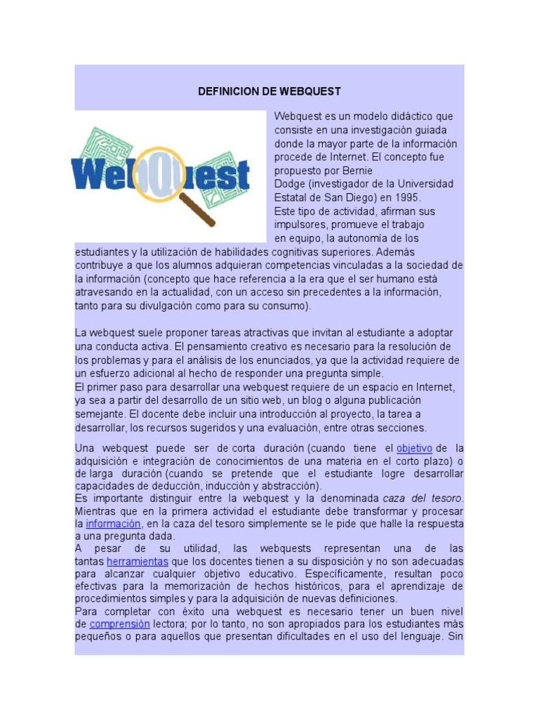 Definición y características de Webquest | PDF | Comunicación | Informática