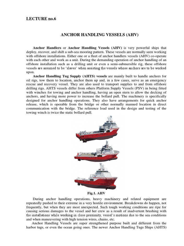 LECTURE No.6: Anchor Handlers or Anchor Handling Vessels (AHV) Is Very ...