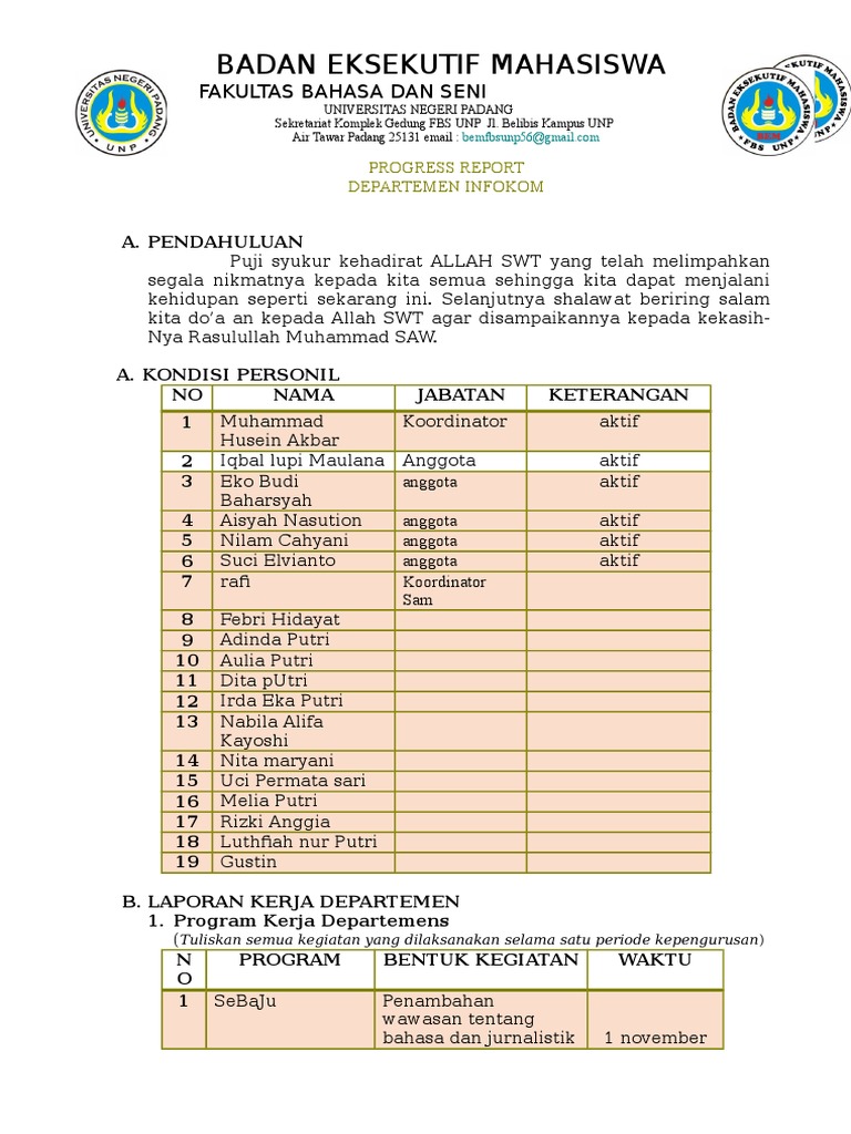 Contoh Laporan Organisasi | PDF