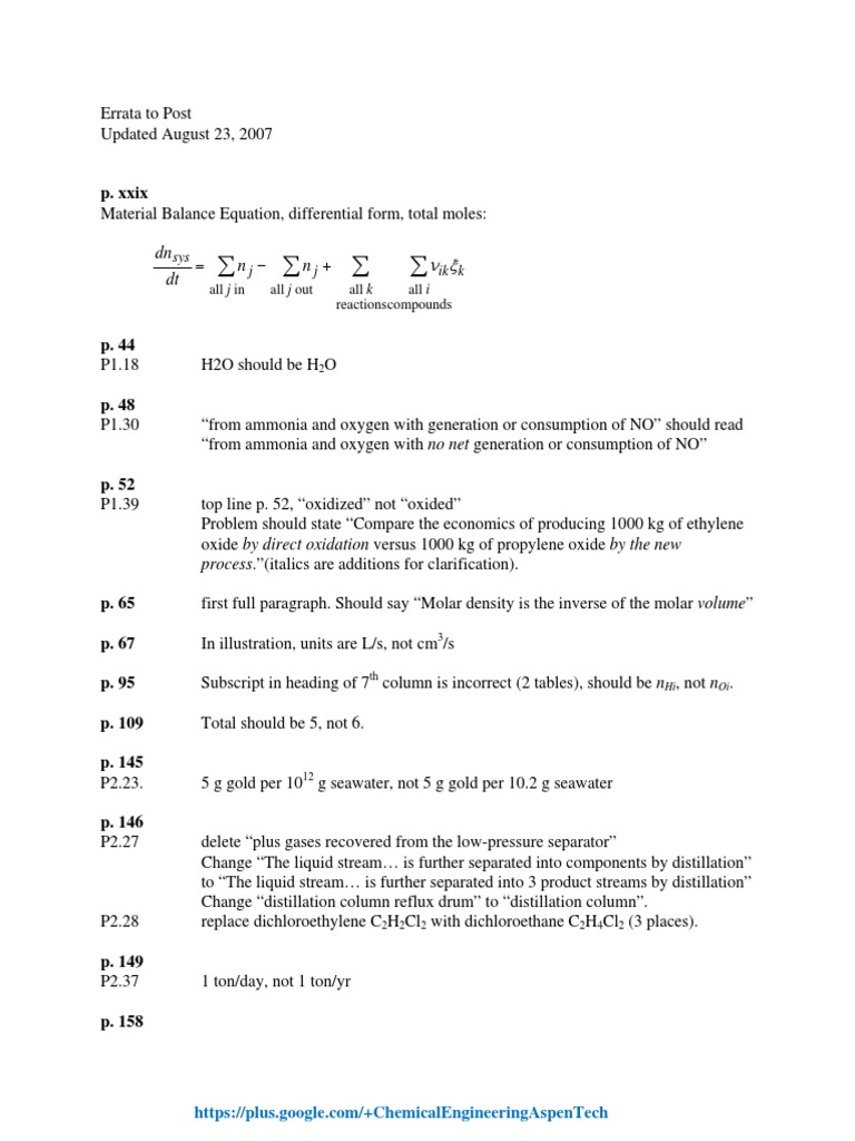 Introduction To Chemical Processes Principles Analysis Synthesis ...