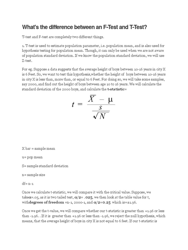 T Stat Vs F Stat | PDF | Student's T Test | F Test