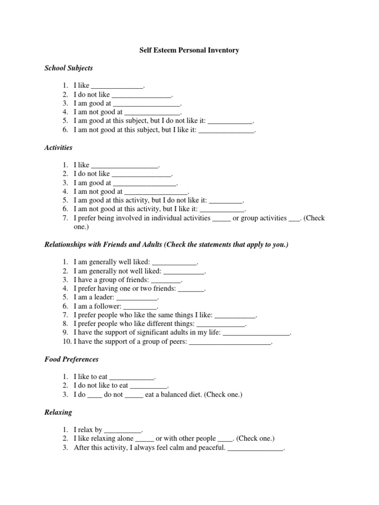 Self-Esteem Personal Inventory Guide | PDF
