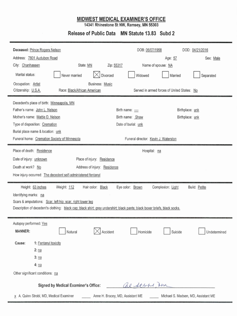 Prince Autopsy Report | PDF