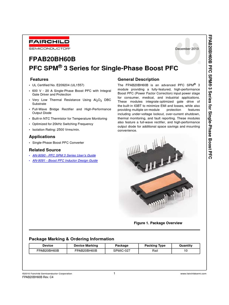 FPAB20BH60B PFC SPM 3 Series For Single-Phase Boost PFC: Features General Description | PDF ...