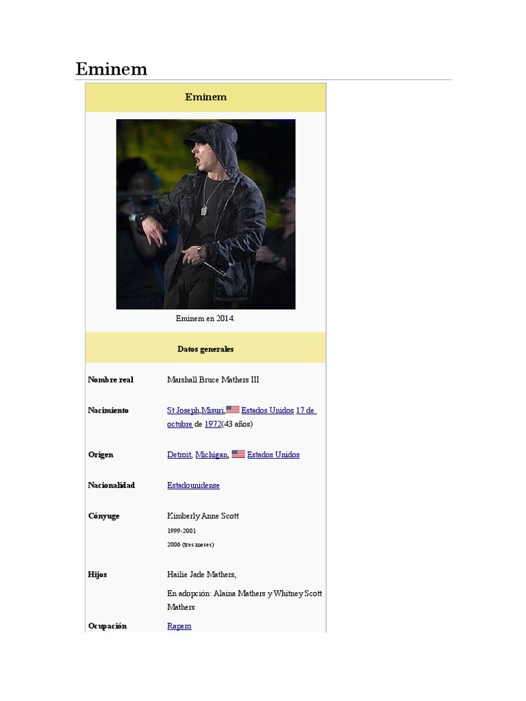 Biografía de Eminem: Orígenes y Éxitos | PDF | Hip hop | Musica ...