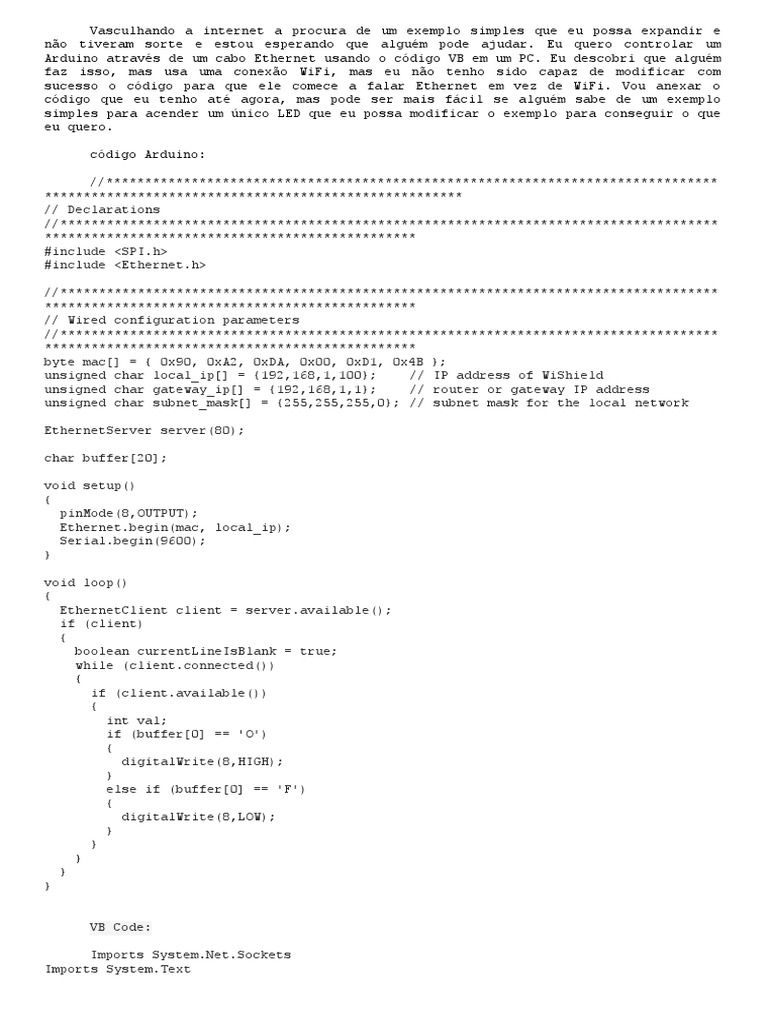 Arduino VB Net Ethernet | PDF | Arduino | Rede mundial de computadores